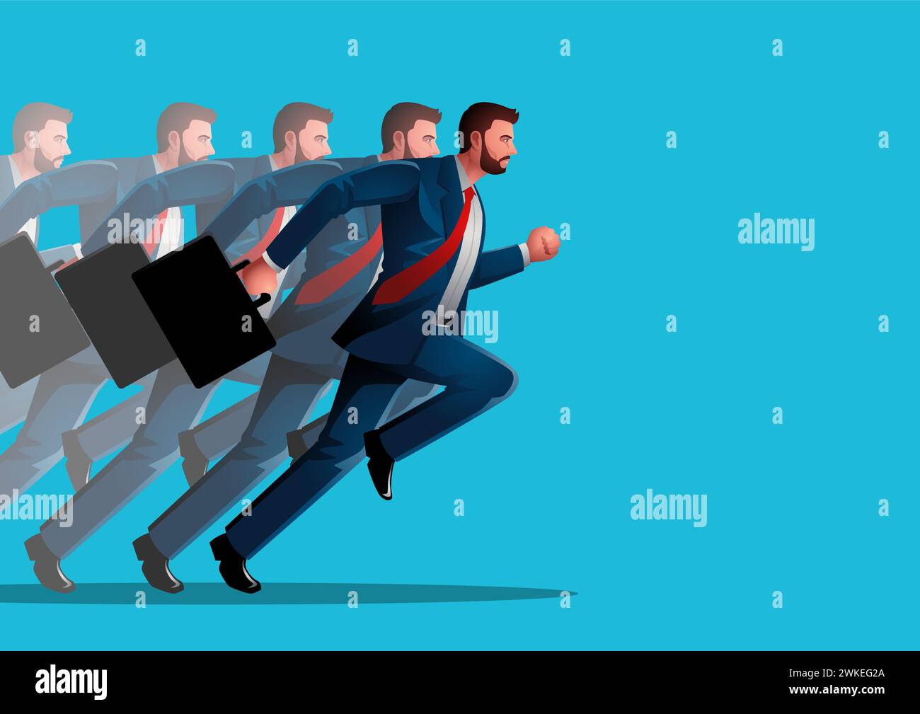 Illustration featuring a determined businessman in a suit, running with ...