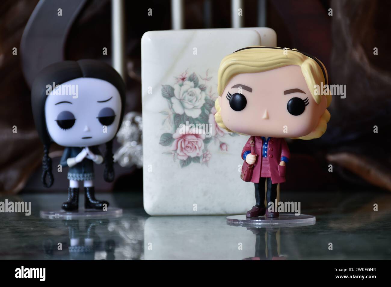 Funko Pop action figures of Wednesday Addams and Sabrina Spellman witch ... Funko Pop action figures of Wednesday Addams and Sabrina Spellman witch ...