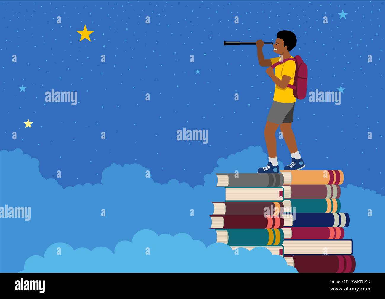 Journey of discovery with a cartoon illustration, a young black boy ...