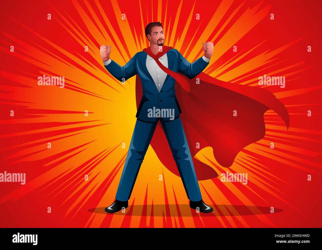 Illustration of a businessman posing as a superhero, exuding confidence ...
