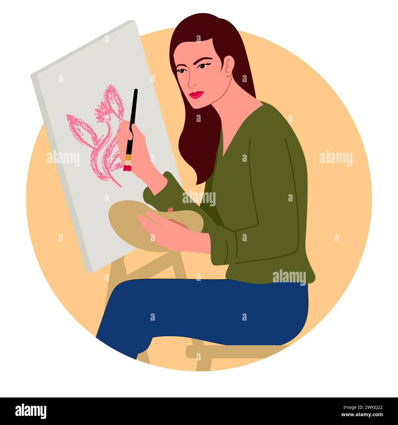 Clip art of a woman fully engaged in painting, perfect for art-related ...