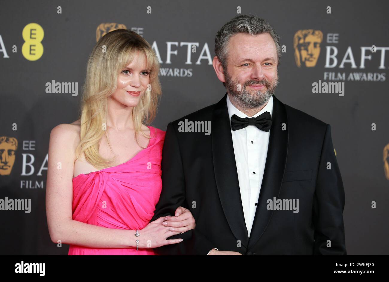 Anna Lundberg and Michael Sheen attend the 2024 EE BAFTA Film Awards at ...