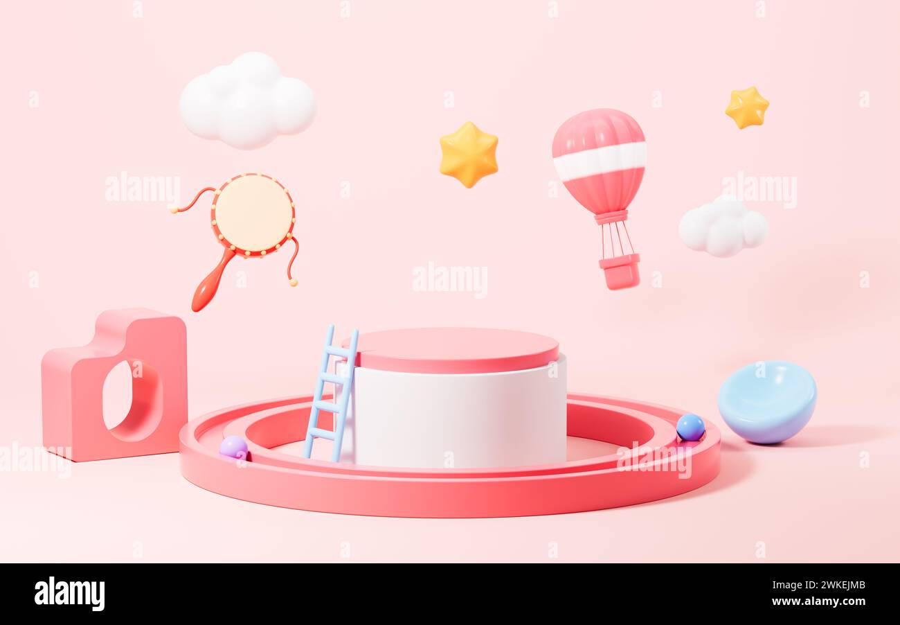 Cartoon baby product stage, kid product stage, baby room, 3d rendering ...