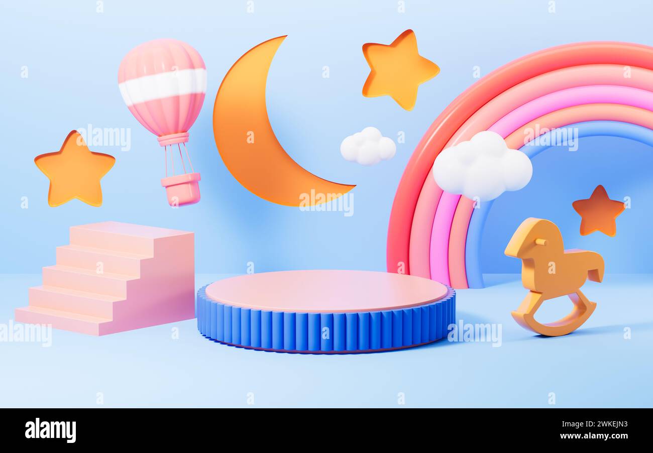 Cartoon baby product stage, kid product stage, baby room, 3d rendering ...