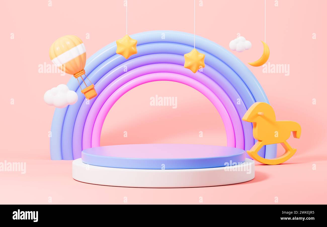 Cartoon baby product stage, kid product stage, baby room, 3d rendering ...