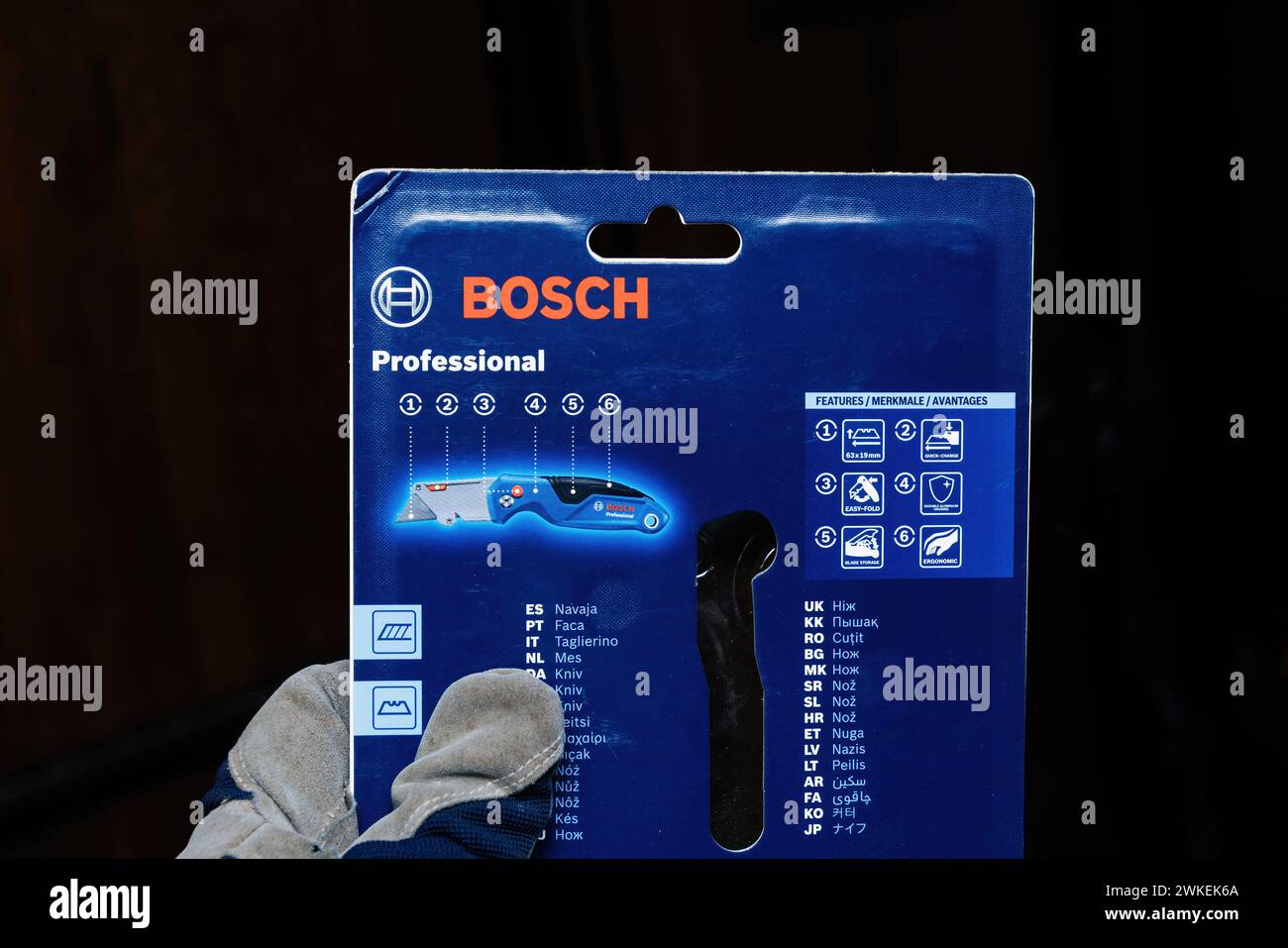 Bremen, Germany Dec 10, 2023: perspective of a male hand, protected by ...