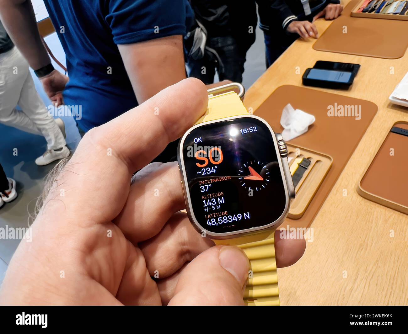 Paris, France - Sep 23, 2022: Examining the compass app on the new ...