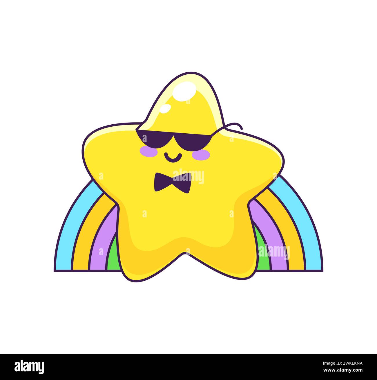 Cartoon star kawaii gentleman character and rainbow, funny twinkle ...