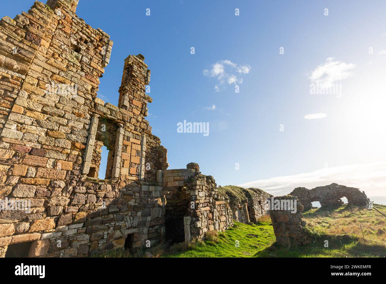 The ruined remains of Newark Castle on the Fife Coastal Path near St ...