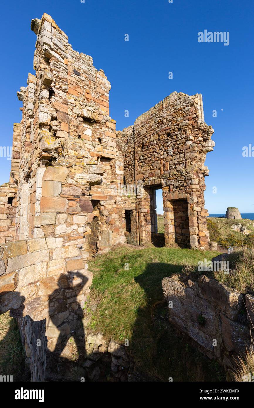 The ruined remains of Newark Castle on the Fife Coastal Path near St ...