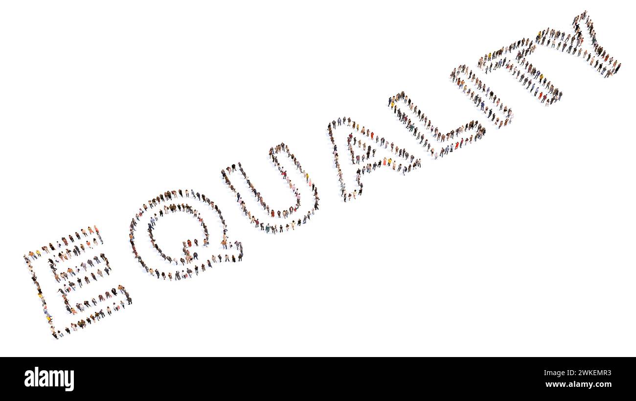 Conceptual large community of people forming EQUALITY message. 3d ...