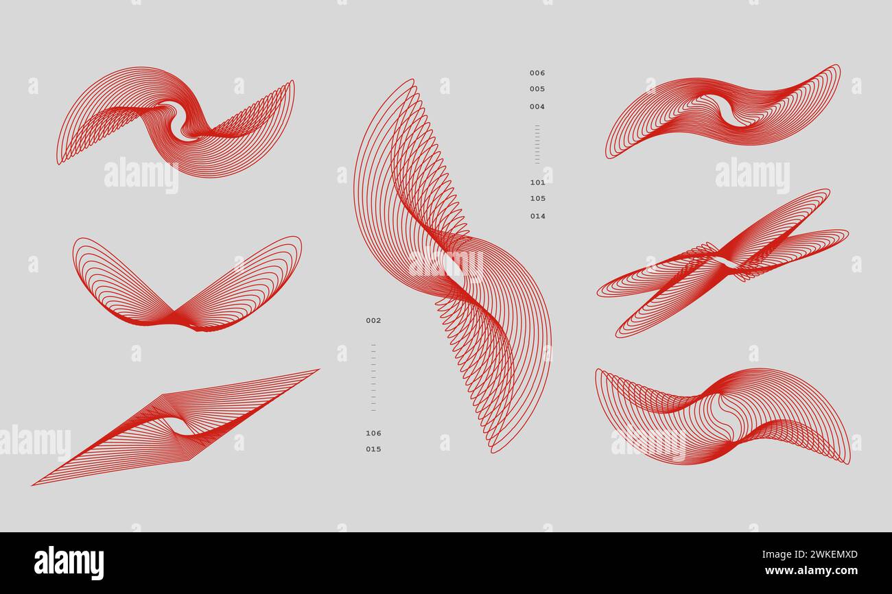 Abstract red line art depicting various aerodynamic flow fields on a ...