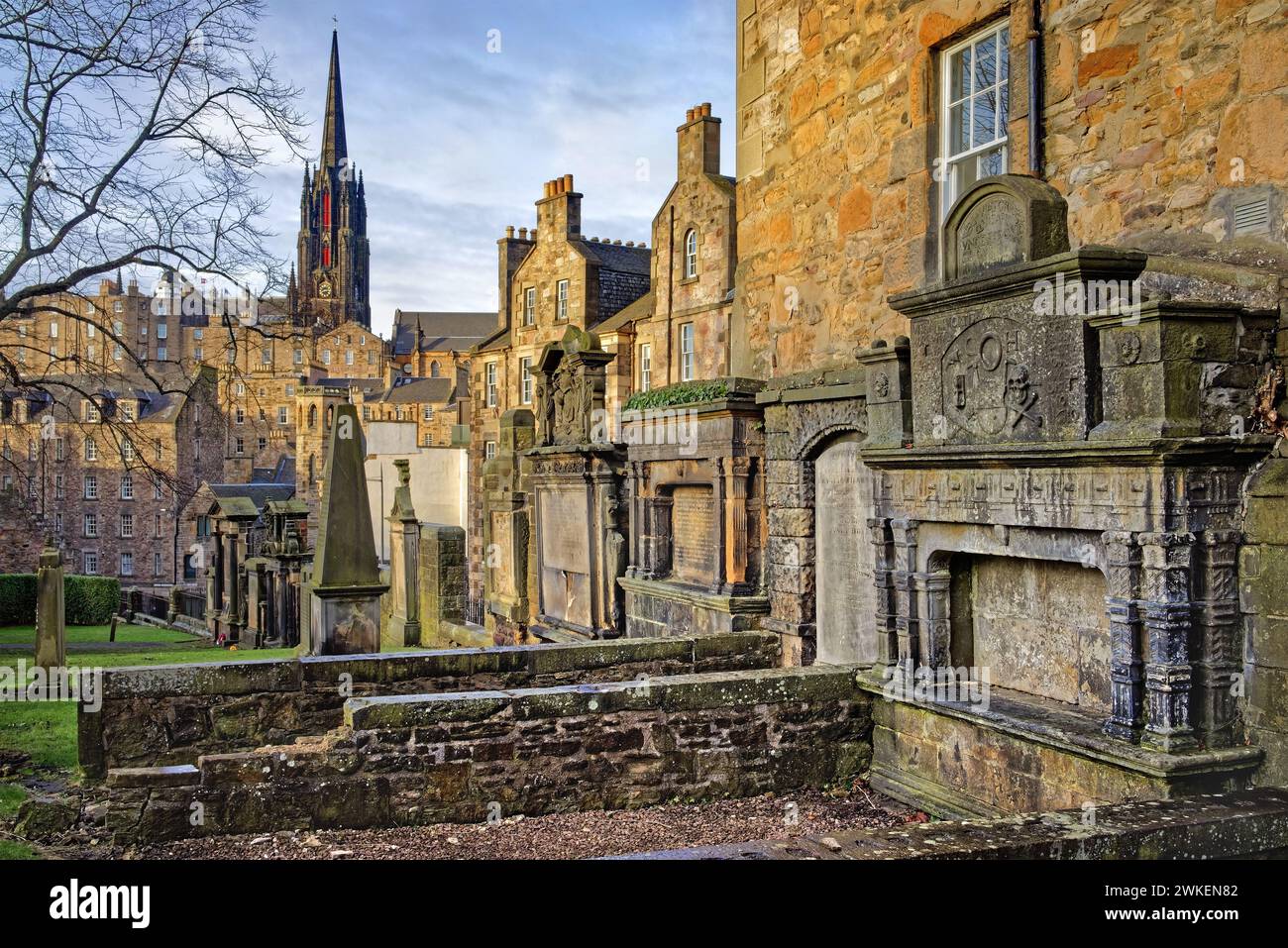 UK, Scotland, Edinburgh, Greyfriars Kirkyard and The Hub formerly ...