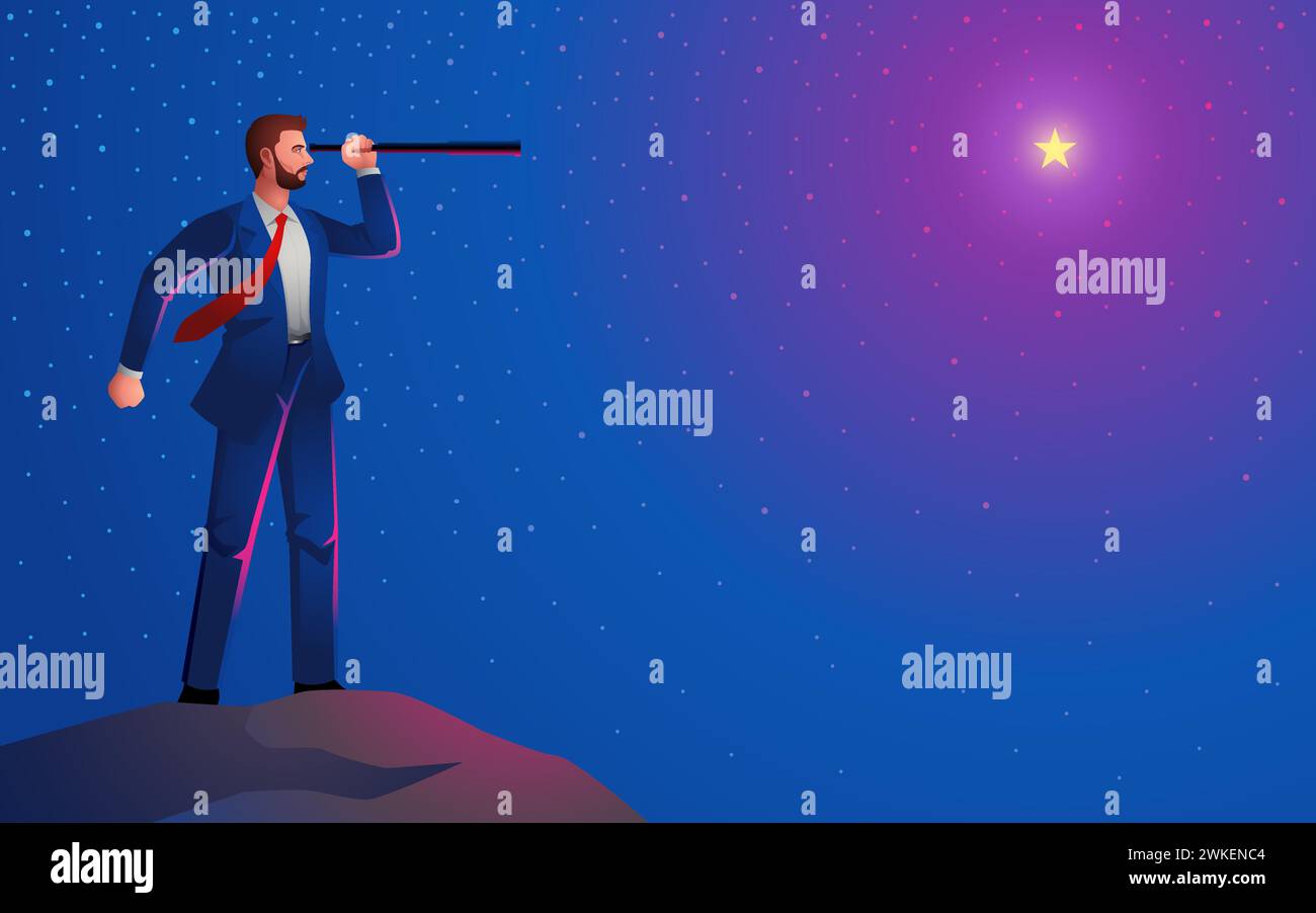 Dreaming Big, businessman on the summit, gazing at the stars with ...