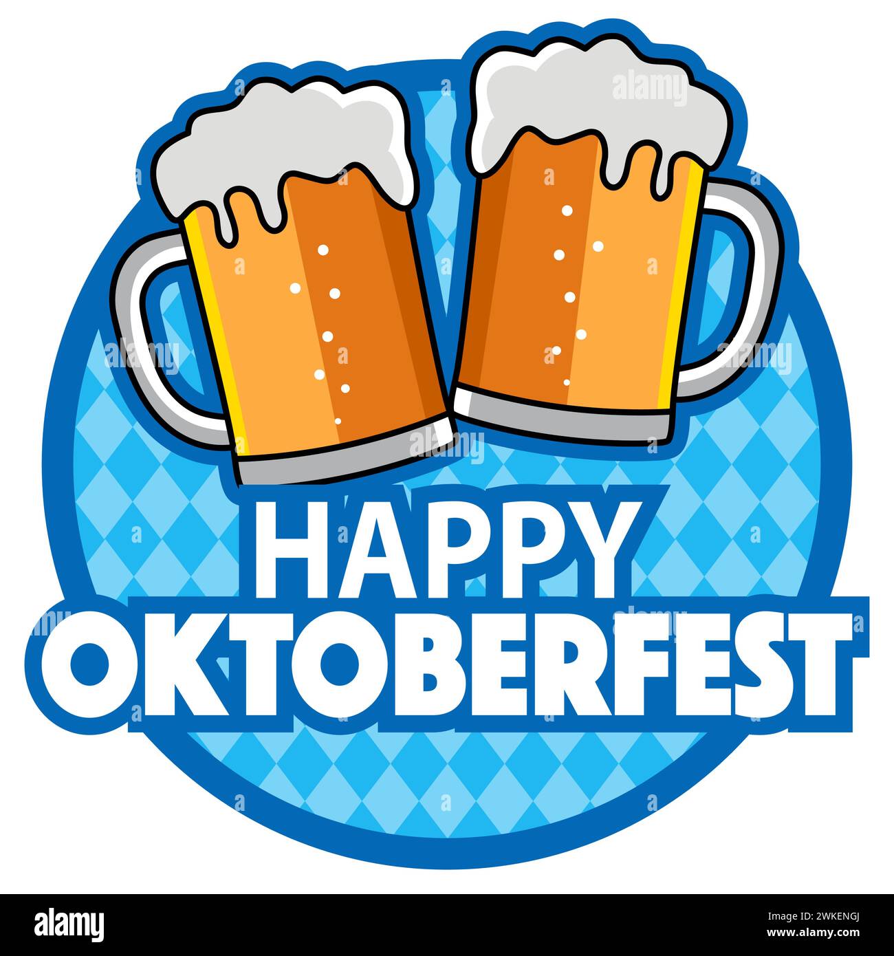 Icon of beer glasses and Bavarian pattern for Oktoberfest celebration ...