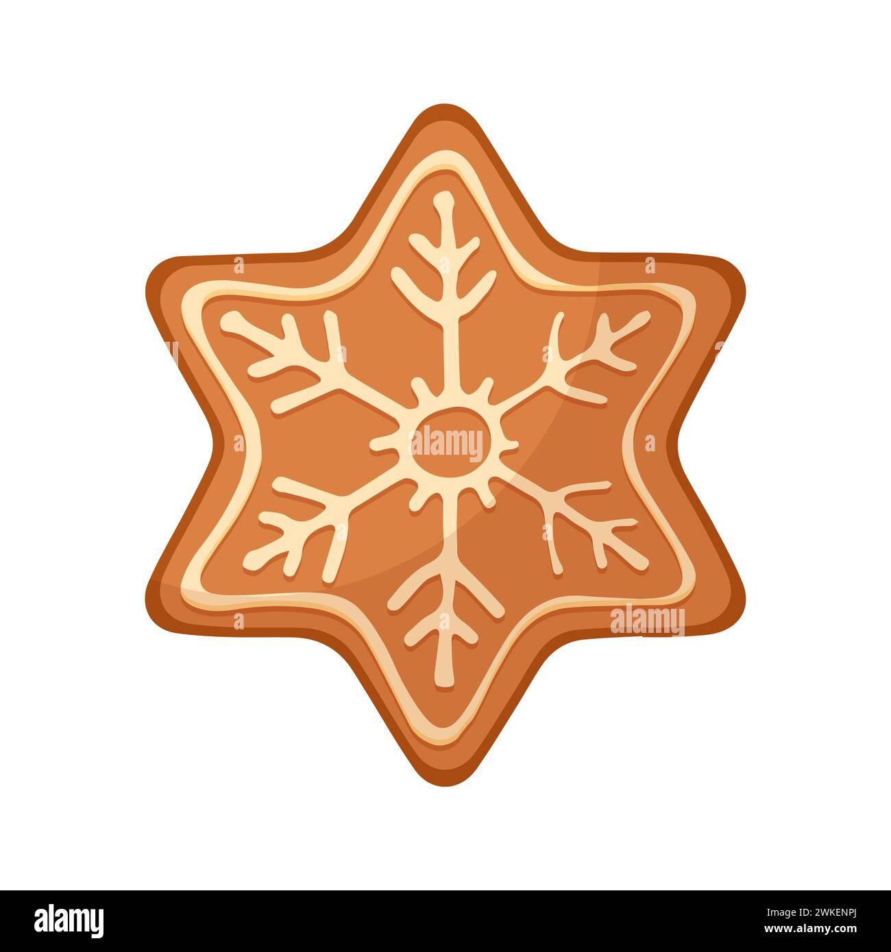 Christmas gingerbread cookie, biscuit of snowflake shape with icing ...