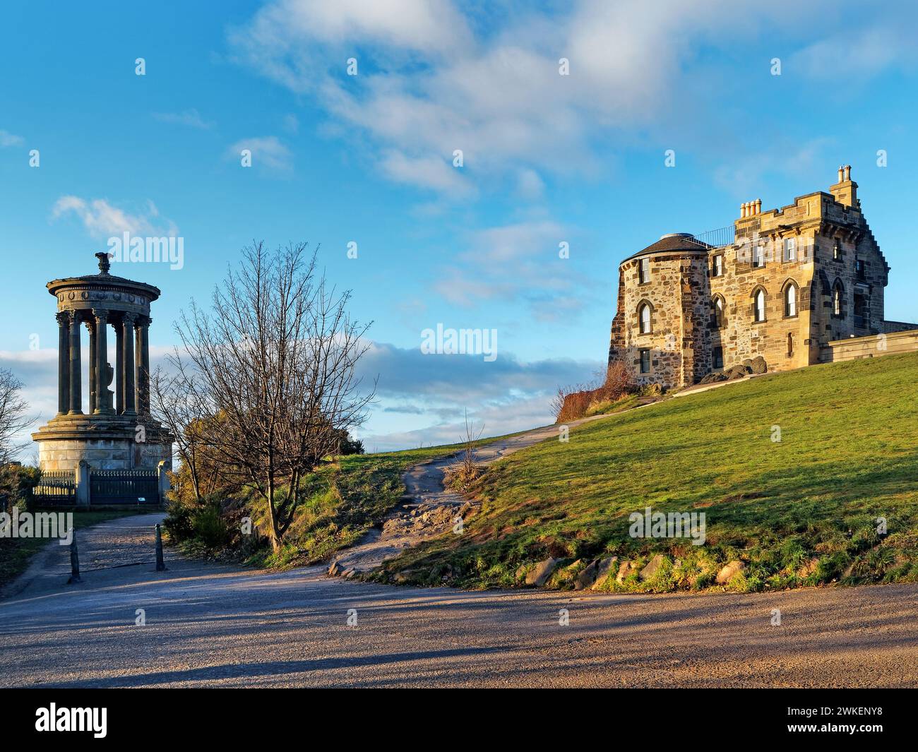 UK, Scotland, Edinburgh, Calton Hill, Dugald Stewart Monument and ...