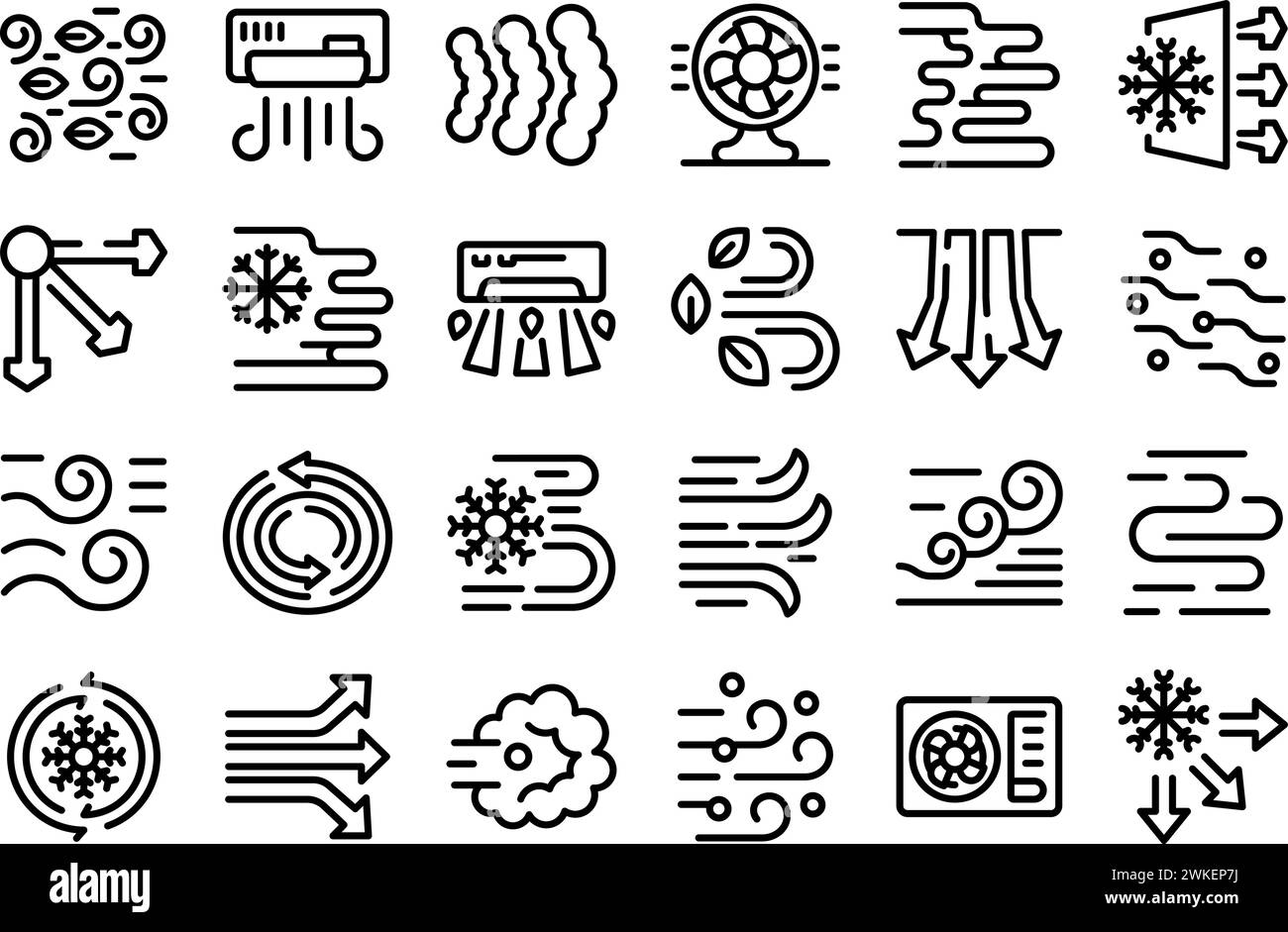 Cold air flow icons set outline vector. Wind effect fresh. Wave breeze ...