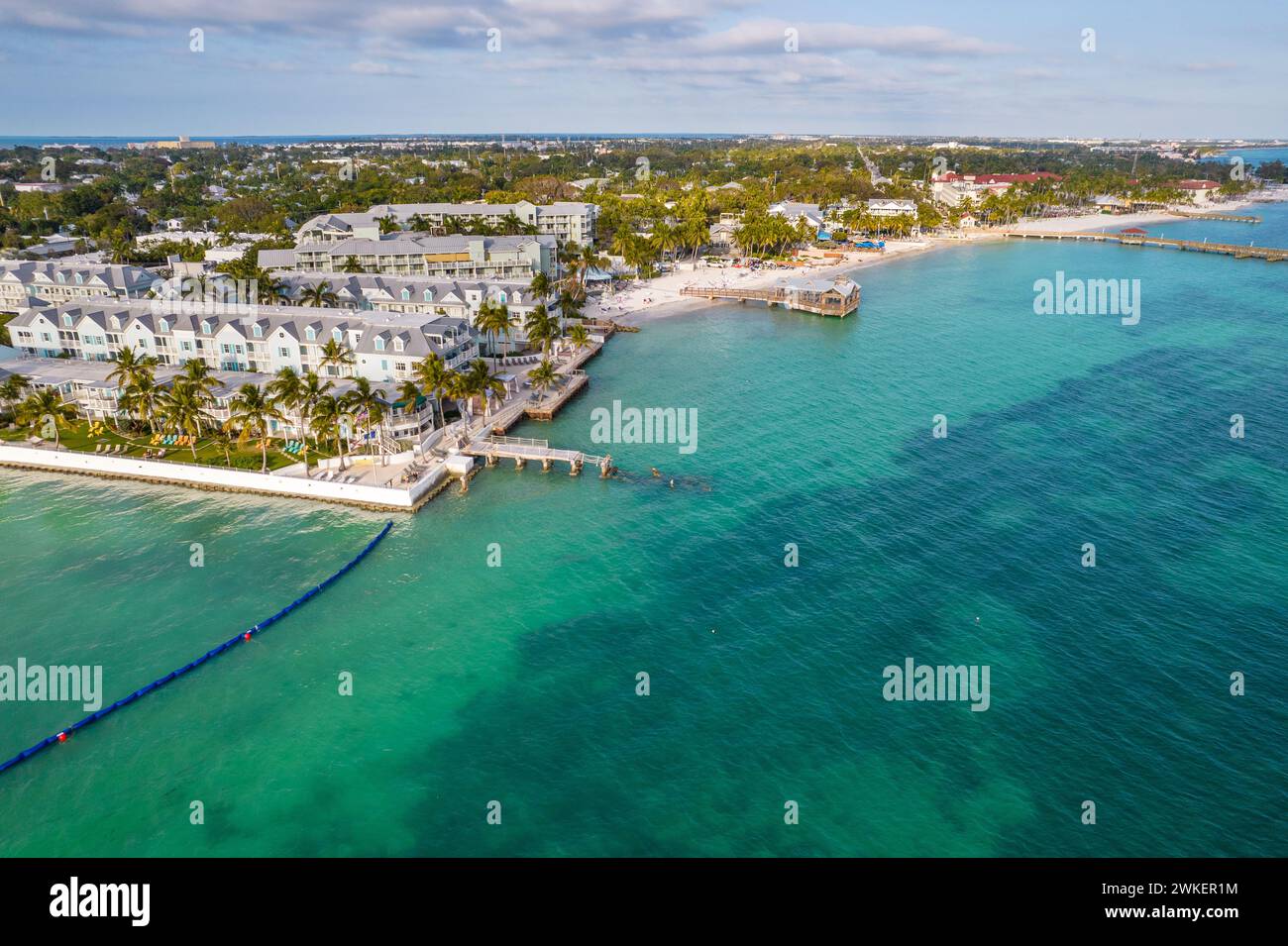 Beautiful aerial view of Key West, its magnificent beach and town in ...