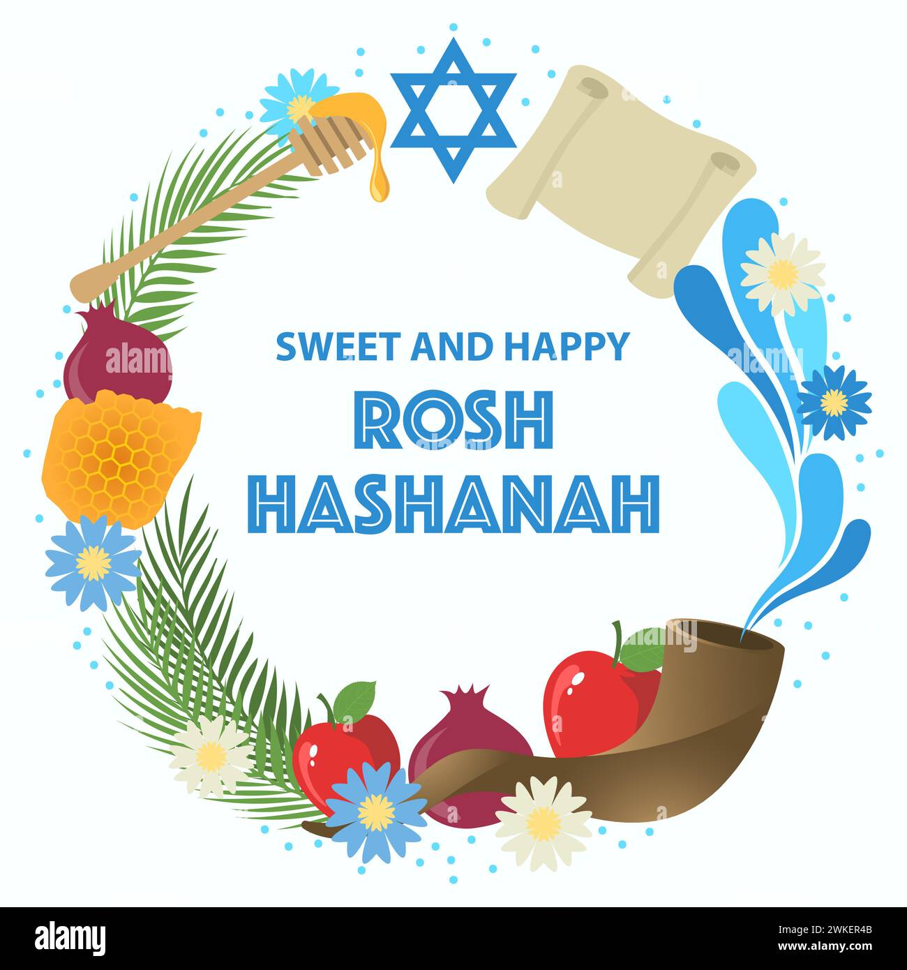 Vector illustration of Rosh Hashanah decorative circle for label or ...