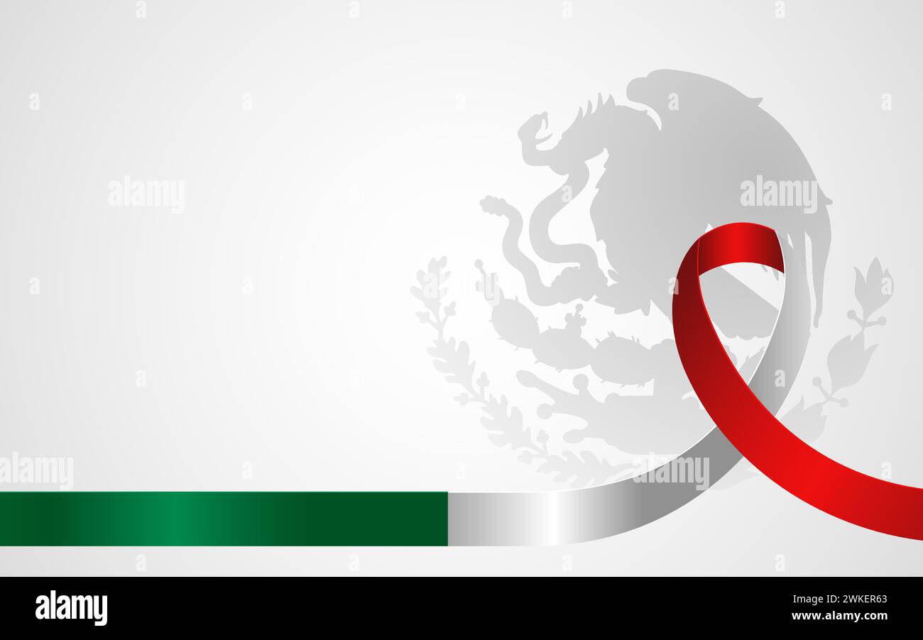 Mexican flag ribbon on white background with silhouette of Mexican ...