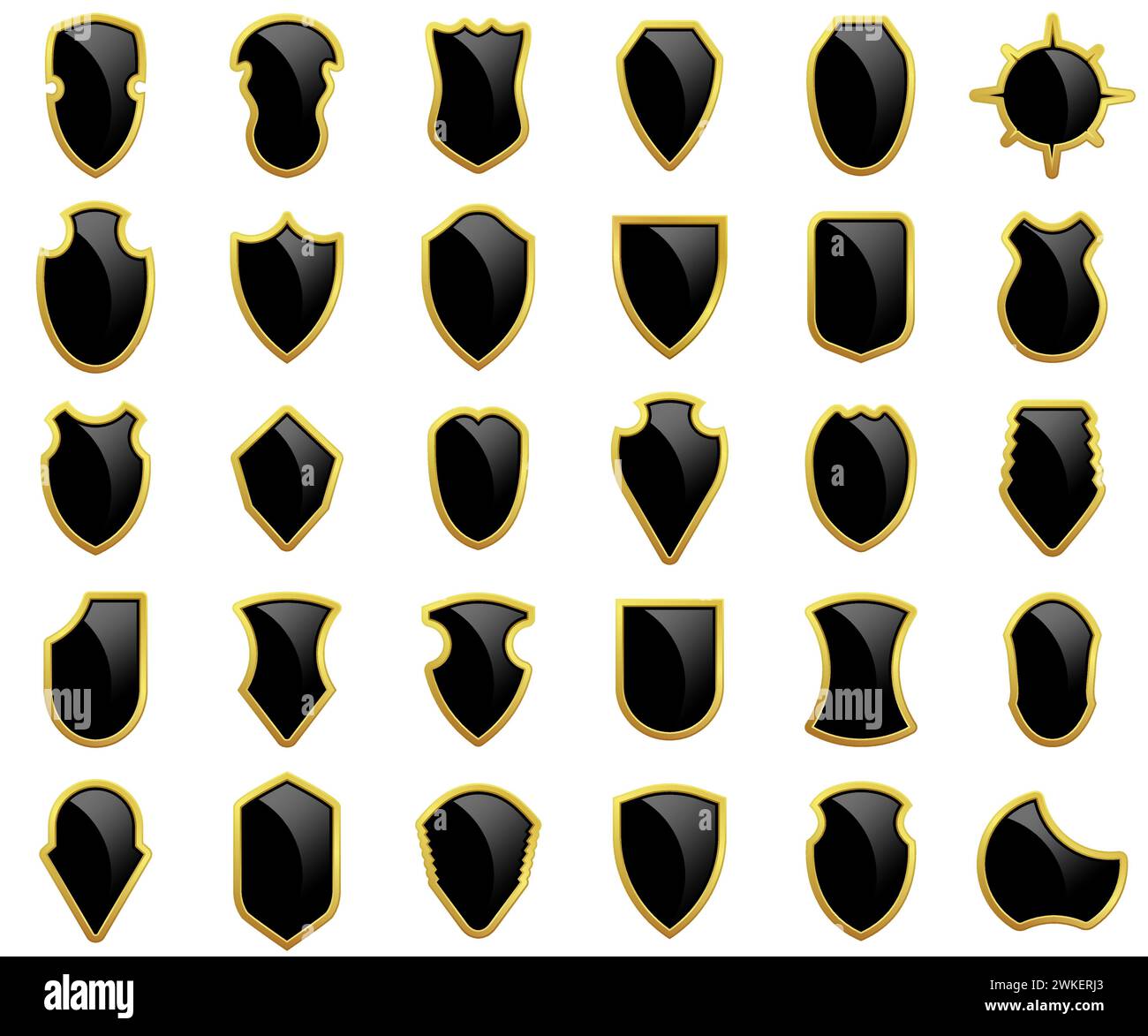Collection protection emblem. Set of black heraldic shield icon shape ...