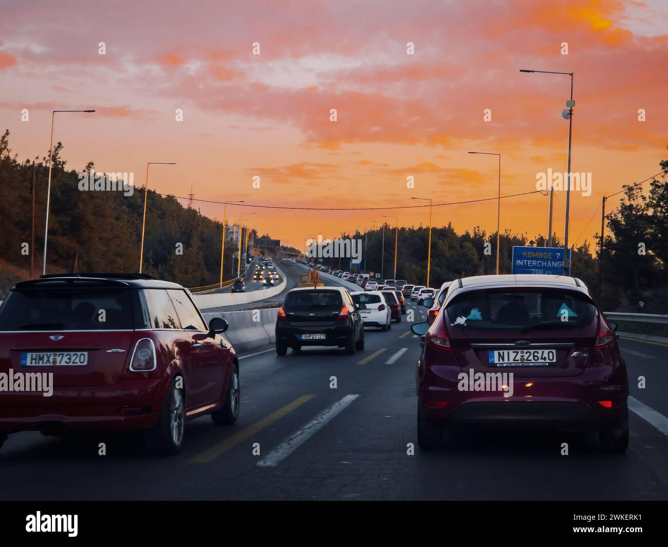 Thessaloniki, Greece - February 18 2024: Traffic jams in both ...