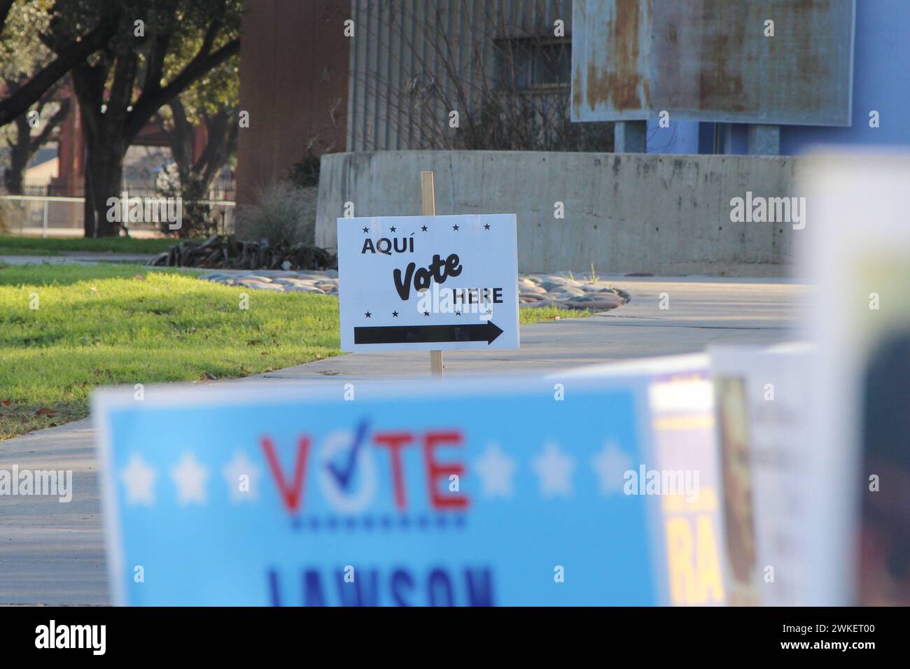 San Antonio, USA. 20th Feb, 2024. Exterior view of the Guerra branch ...