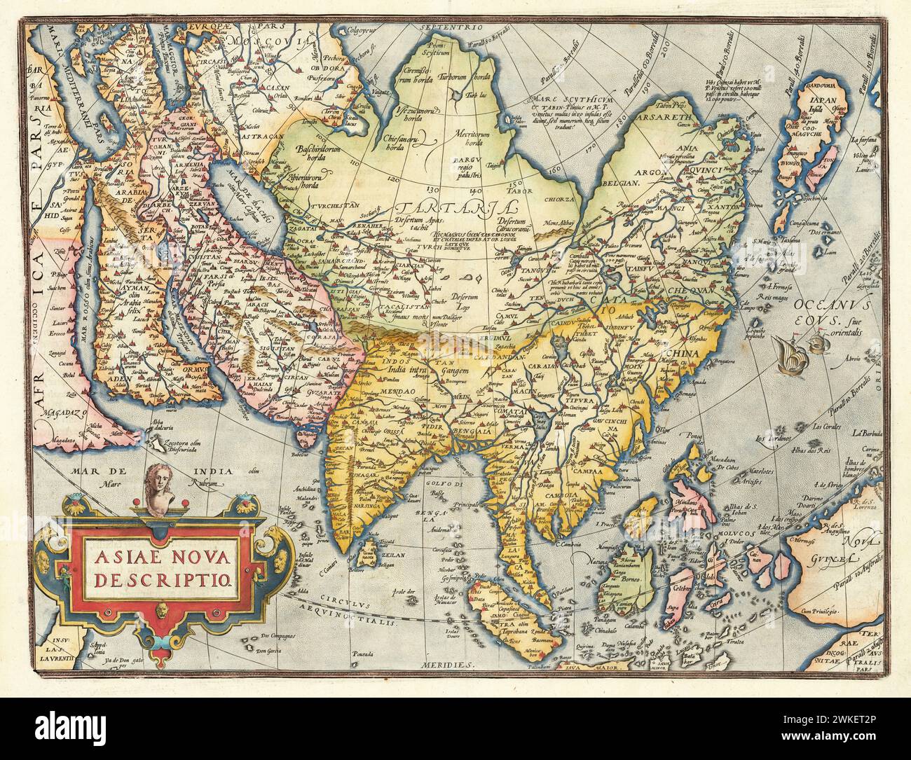 "Asiae Nova Descriptio" . Asia. Vintage Illustrated Continental Map from Abraham Ortelius ...