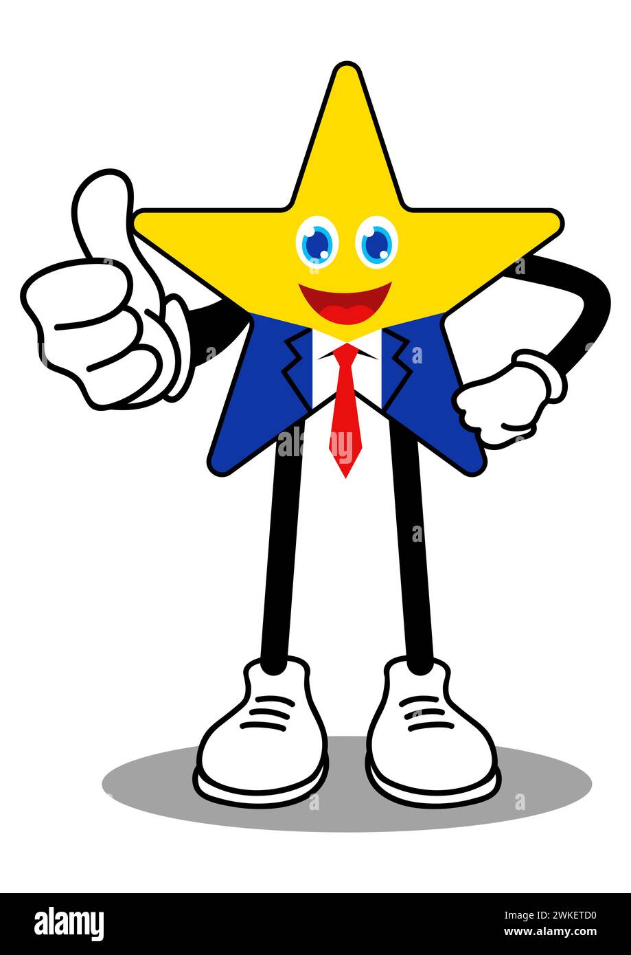 Cartoon star businessman gives a positive thumbs-up gesture, conveying ...