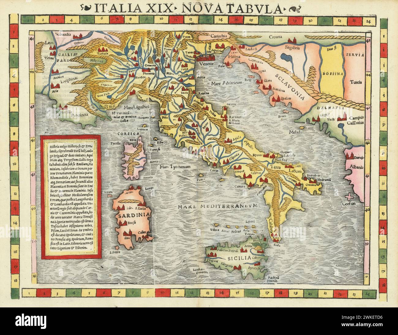 Vintage Map " Italia XIX Nova Tabula" by Sebastian Munster, created ...