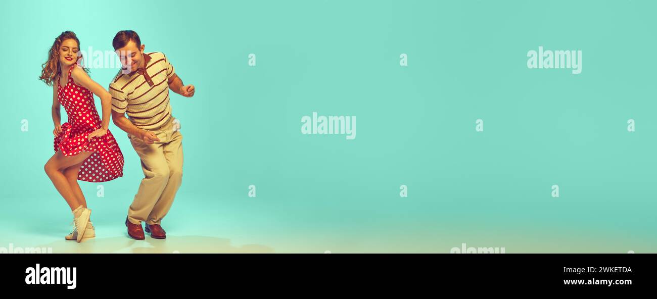 Banner. Dance partners dancing boogie-woogie against gradient mint ...