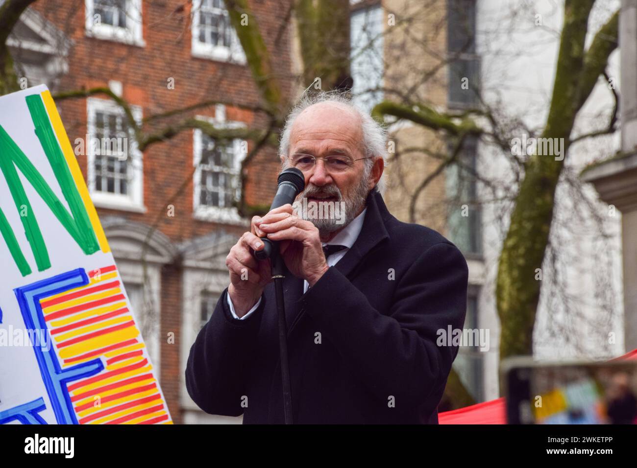 London, UK. 20th Feb, 2024. Julian Assange's father John Shipton gives ...