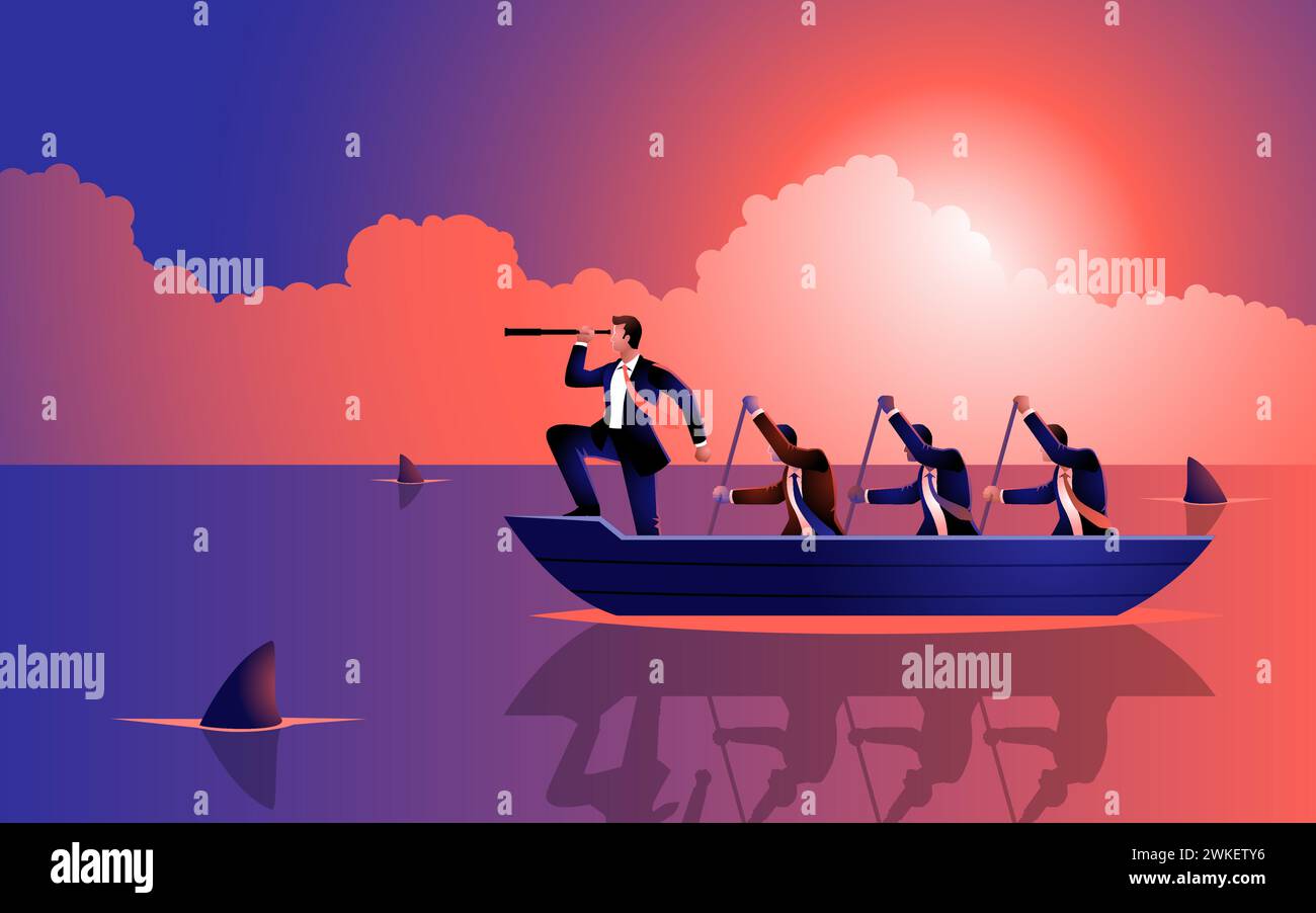 Businessmen united in courage as they row a boat across shark-infested ...