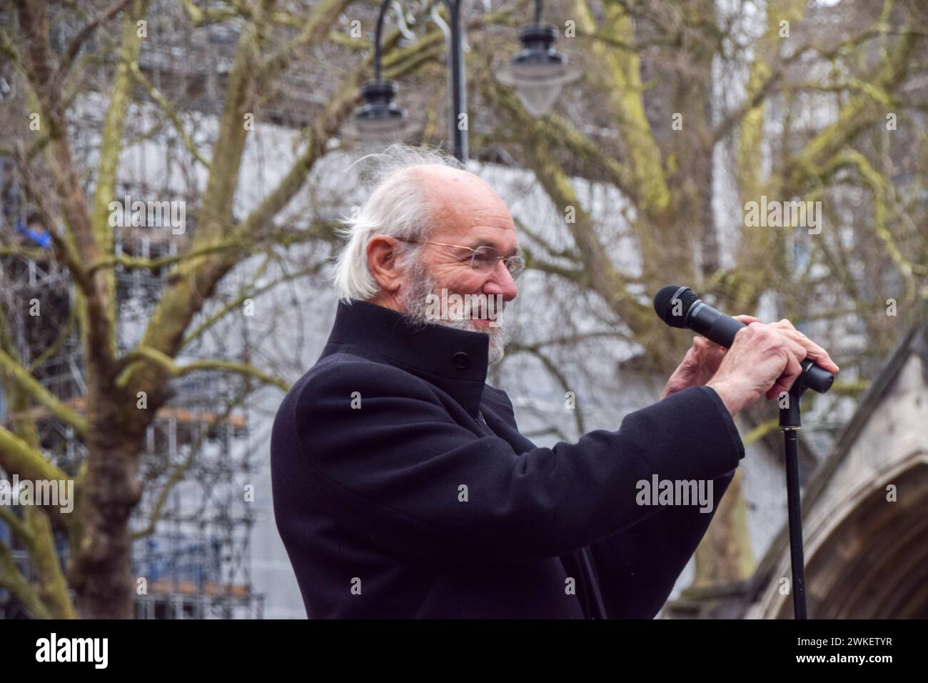 London, UK. 20th Feb, 2024. Julian Assange's father John Shipton gives ...