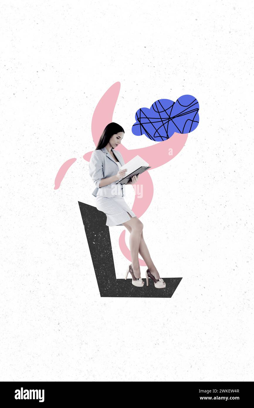 Collage 3d image of pinup pop retro sketch of office manager female ...