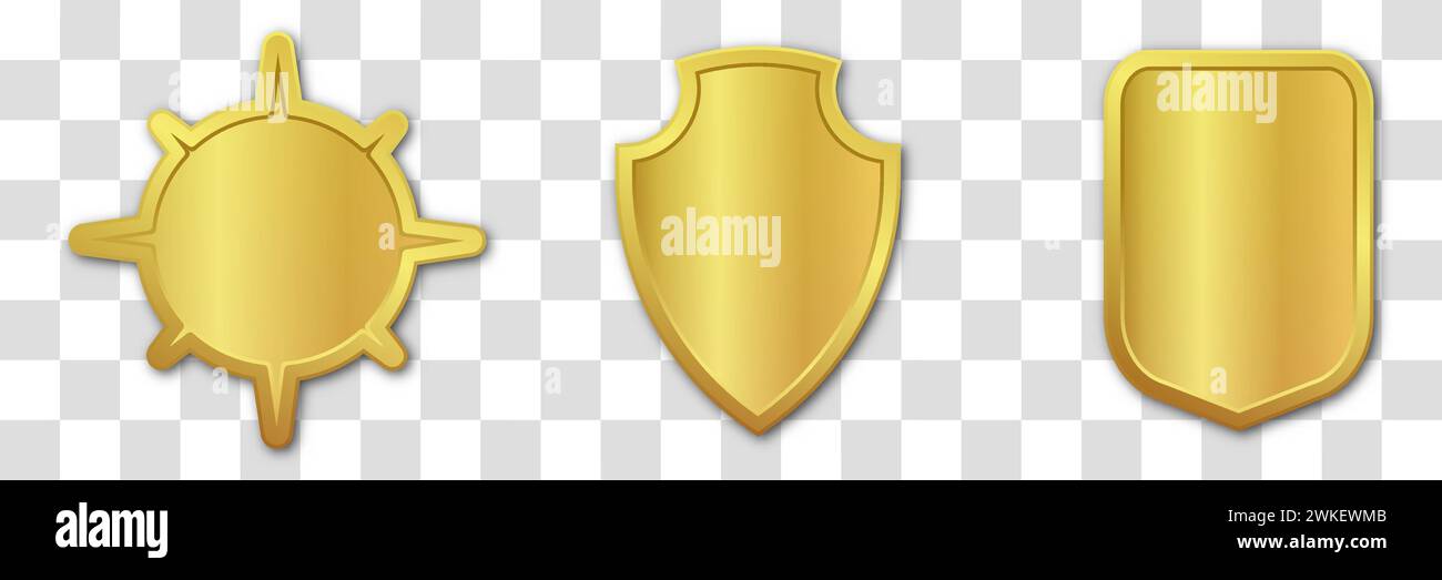 Set of realistic golden heraldic shields. Vector illustration on a ...