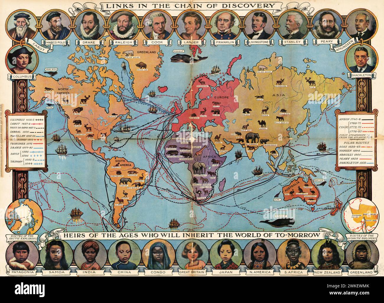 Vintage Illustrated map Cassell’s Children’s Book of Knowledge Wonder ...