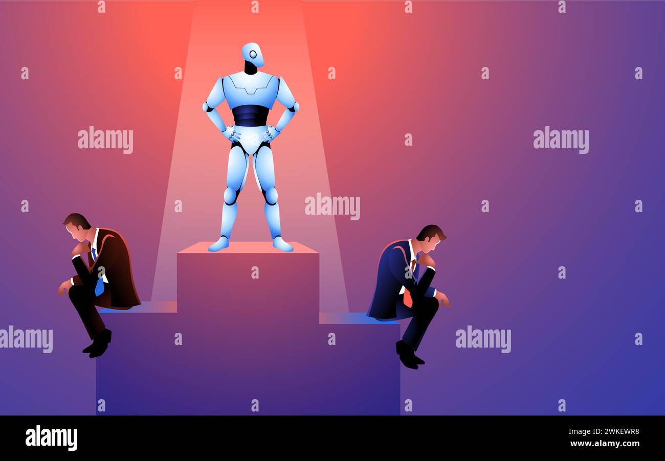 Illustration portraying the looming AI threat, embodied by a robot ...