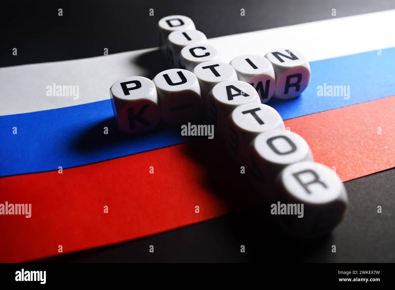 Letter Cubes Form The Words Putin And Dictator On Russian Flags In ...