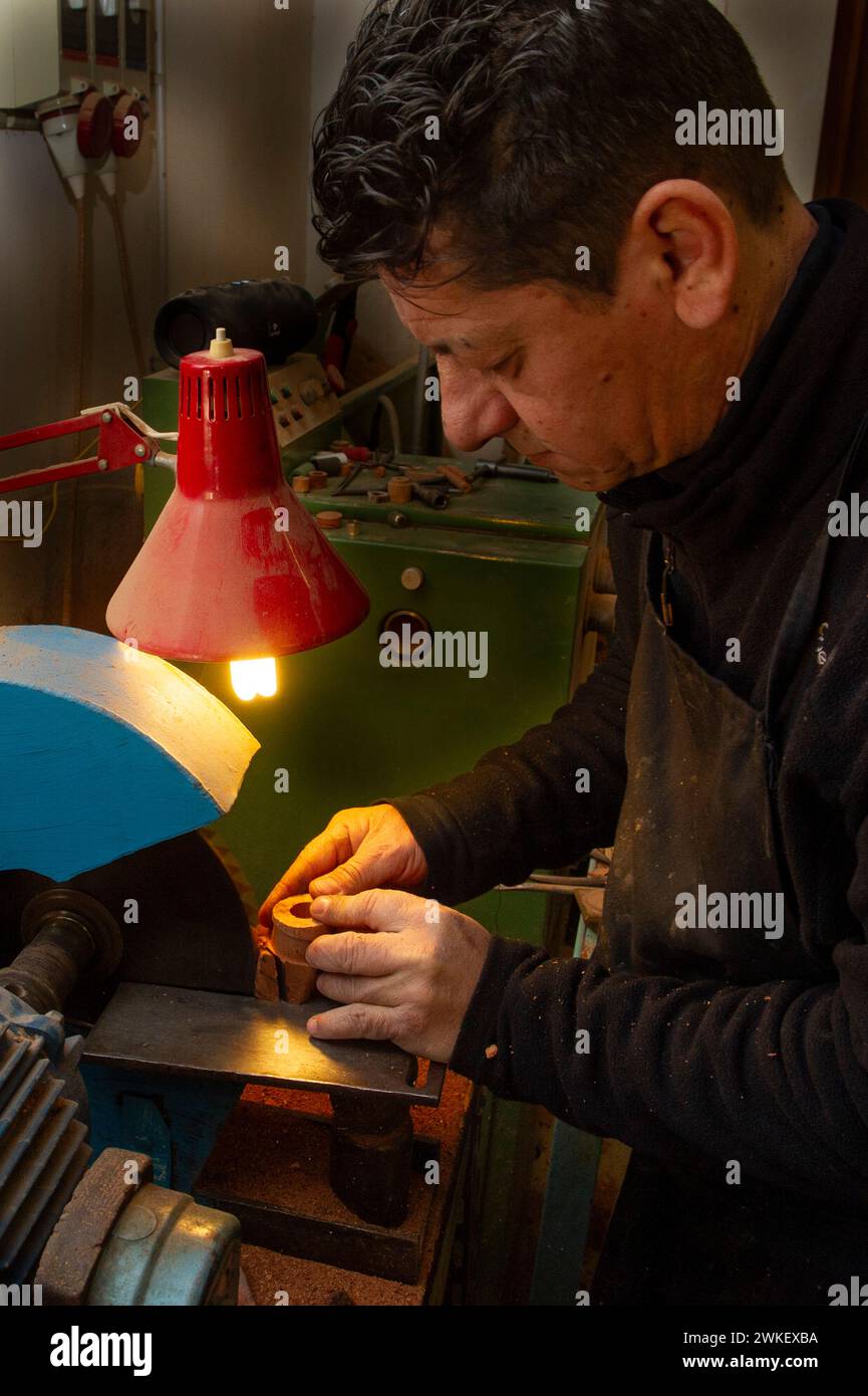 26 January 2023 Italy, Sardinia, Sassari - Massimiliano Spanu's smoking pipe factory Stock Photo ...