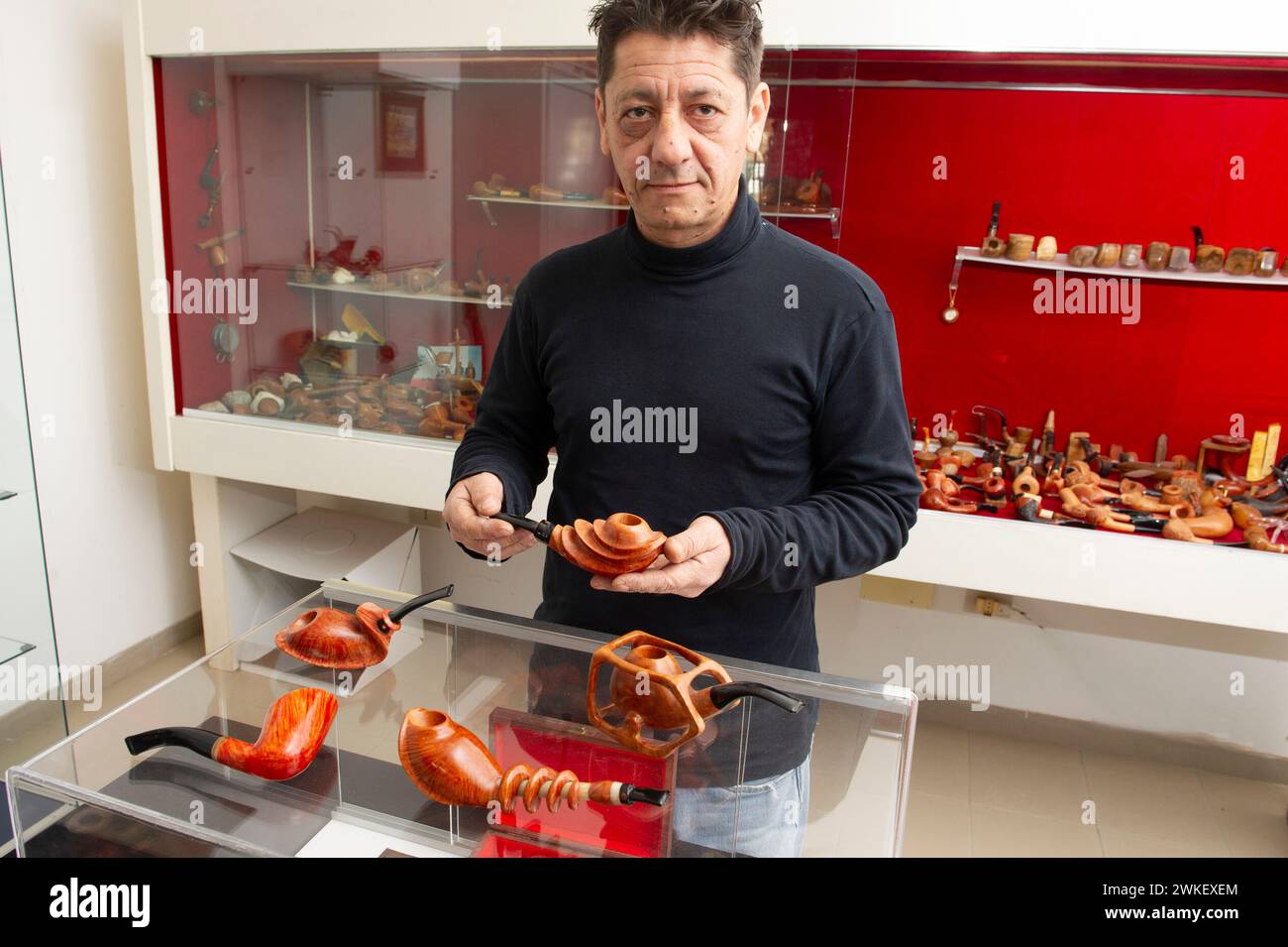 26 January 2023 Italy, Sardinia, Sassari - Massimiliano Spanu's smoking pipe factory Stock Photo ...