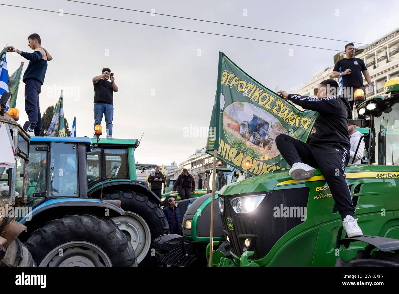 20 February 2024, Greece, Athen: Farmers from all over Greece arrive in ...
