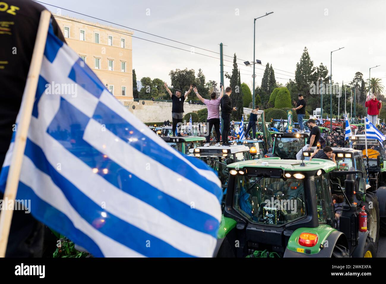 Athen, Greece. 20th Feb, 2024. Farmers on their tractors in front of ...