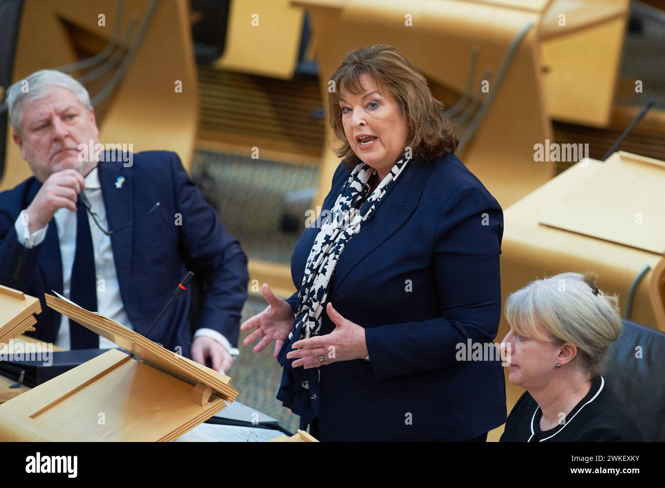 Edinburgh Scotland, UK 20 February 2024. Cabinet Secretary for Transport Fiona Hyslop MSP at the ...