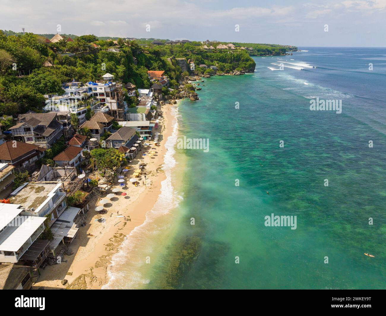 Aerial view of the Bingin Beach in Uluwatu in evening, Bali Island ...
