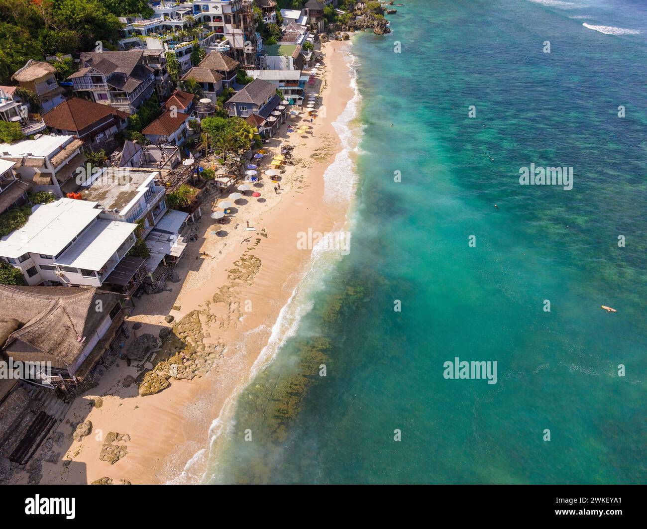 Aerial view of the Bingin Beach in Uluwatu in evening, Bali Island ...