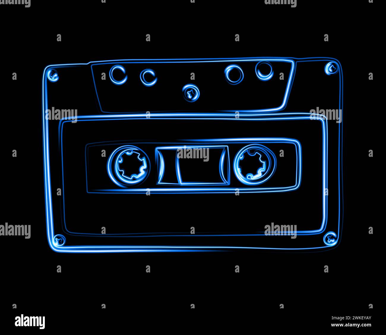 Neon cassette. Nostalgia of the 90s. Audio cassette for listening to ...