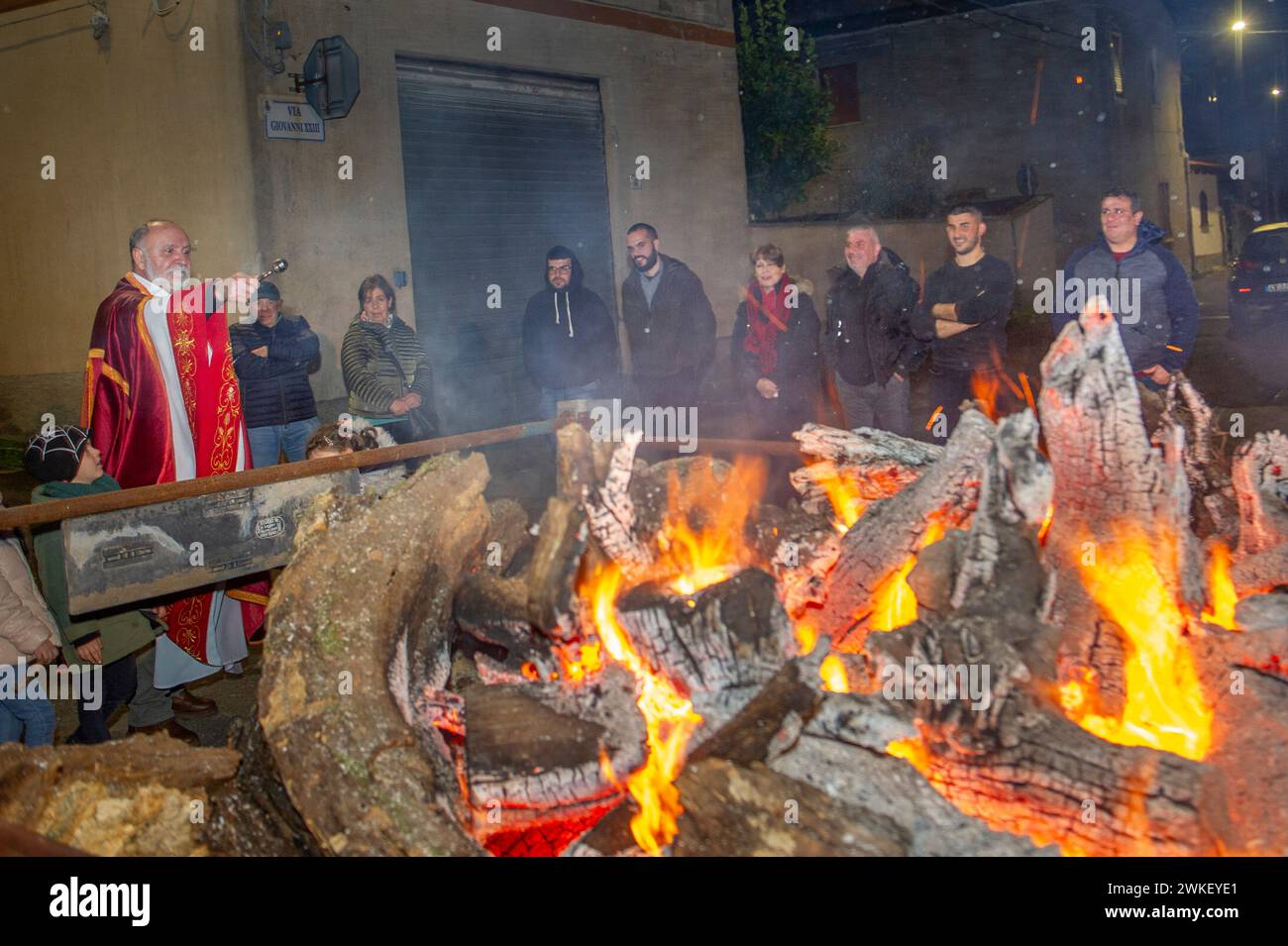 16 January 2024 - Italy, Sardinia, Nuoro, Ortuni, traditional bonfire ...