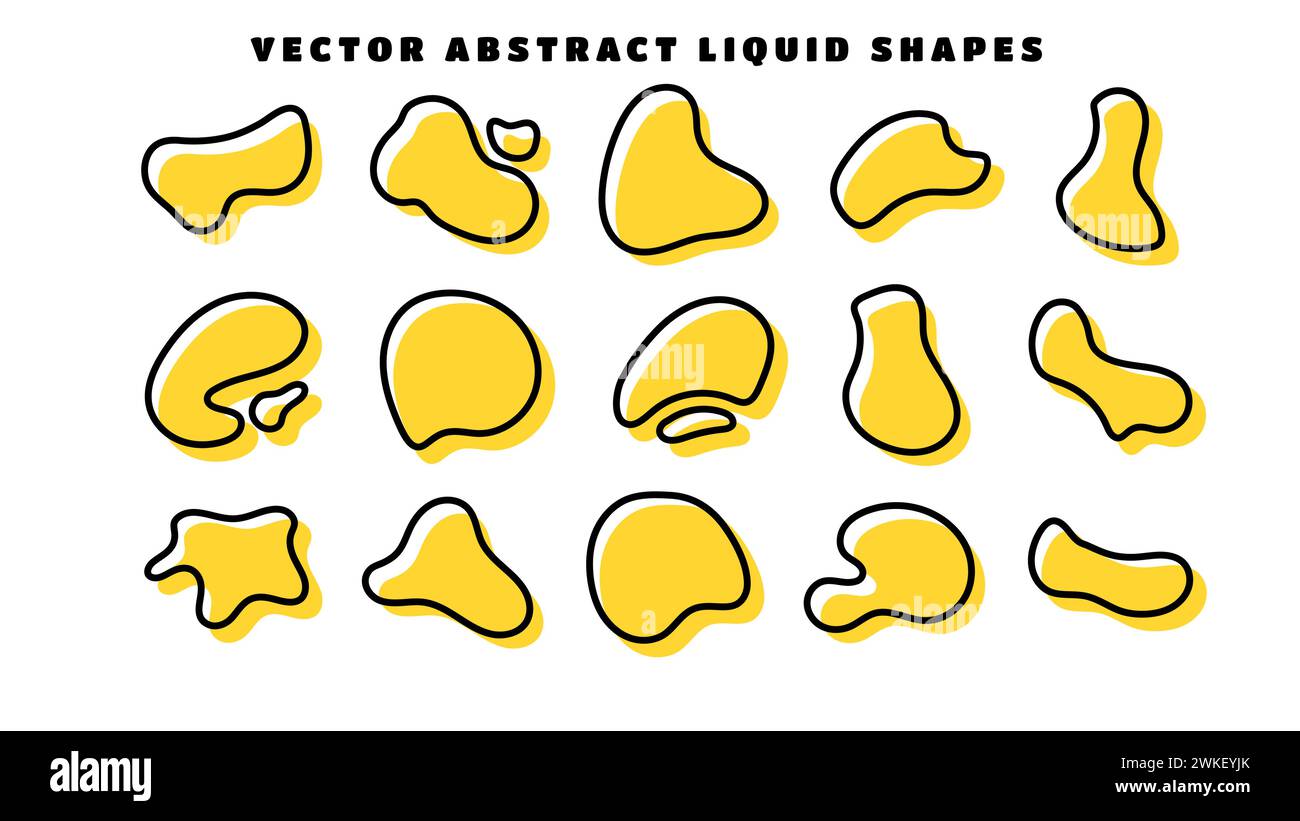 Outline blob shapes, fluid or liquid round abstract elements. Black and ...